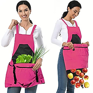 TISEMENT Gardening Apron,Unisex 8Oz Waterproof Canvas Garden Apron with Pockets for Harvesting, Gardening Gifts for Women
