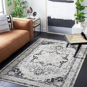 SAFAVIEH Brentwood Collection 4' x 6' Ivory/Black BNT852A Medallion Distressed Non-Shedding Entryway Living Room Foyer Bedroom Accent Rug