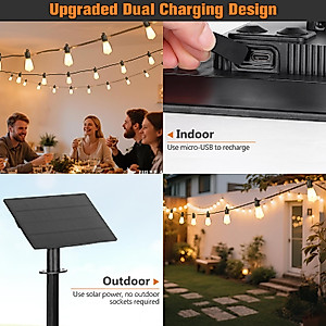 OOOLED Solar String Lights Outdoor Waterproof 35FT with Shatterproof ST38 LED Bulbs, 2700K Solar Lights with Remote, Solar String Lights for Outside, Camping, Yard