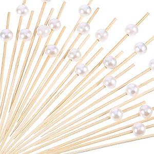 Blulu 200 Pack Cocktail Picks for Appetizers 4.7 Inch Fruit Sticks Pearl Fancy Bamboo Toothpicks For Party Birthday Wedding Supplies