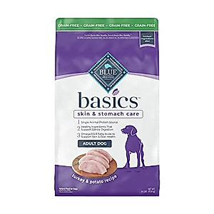 Blue Buffalo Basics Skin & Stomach Care, Grain Free Natural Adult Dry Dog Food, Turkey & Potato 24-lb