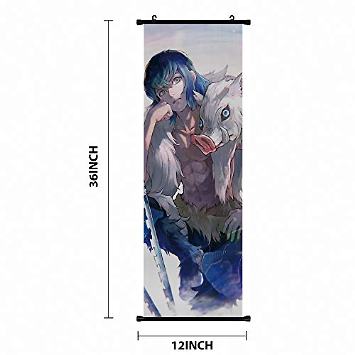 Poster Anime Scroll Hashibira Inosuke Hanger Cartoon Comic Scrolls Fabric Hanging Wall Art Picture Decor 36" L x 12" W