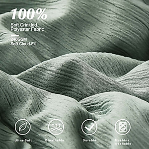 MaiRêve Sage Green Comforter King Size, King Size Comforter Set Crinkle Design, All Season Comfortable King Bedding Set 7 Pieces with Sheets, Comforter, Pillowcases & Shams (King, 102"x90")