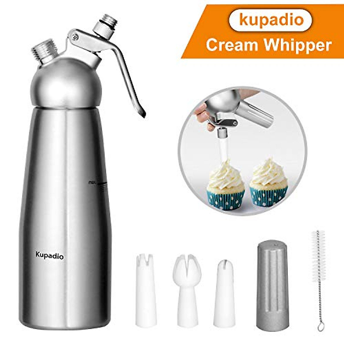 Professional Aluminum Whipped Cream Dispenser Cream Maker 500mL (1 Pint) for Desserts Gourmet Cream Whipper with 3 Decorating Nozzles