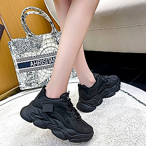 YAXE Women’s Platform Low Top Lace-up Chunky Walking Sneaker Size 8.5 Black