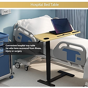 BeGyoku Overbed Table,Hospital Bed Table,Pneumatic Bed Tables Adjustable Over The Bed with Hidden Wheels&USB,Mobile Laptop Table Cart&Rolling Bedside Table with Tray Hospital Home Use-Oak