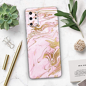 DesignSkinz Rose Pink Marble & Digital Gold Frosted Foil V14 Protective Vinyl Decal Wrap Skin Cover Compatible with The Samsung Galaxy S20 (Screen Trim & Back Glass Skin)