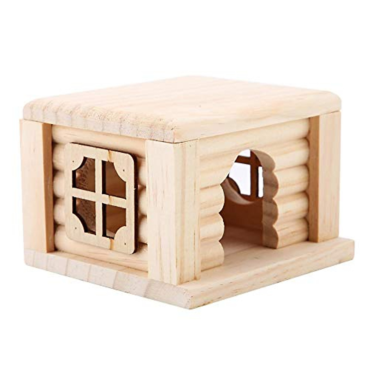 ViaGasaFamido Pet Hamster House, Wooden Odorless Home Openwork Lace Window Hamster House Flat Top Hideout Rat Hut Viewing Room for Small Animals