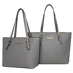 2 Pcs Tote Handbag Set Purse for Women Large Fashion Satchel Shoulder Bag MWC2-H030GY