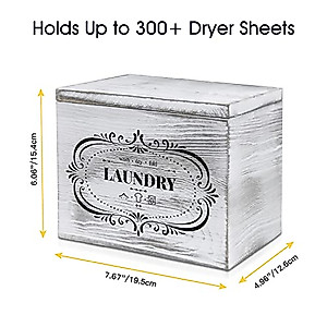 300 PCS Wooden Dryer Sheet Dispenser with Hinged Lid,Farmhouse Rustic Softener Holder,High Capacity Laundry Container Storage Box Cover for Cute Home Laundry Room Decor and Accessories