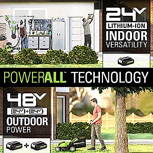 Greenworks 24V 13-Inch Cordless (2-In-1) Push Lawn Mower, 4.0Ah USB Battery (USB Hub) and Charger Included MO24B410