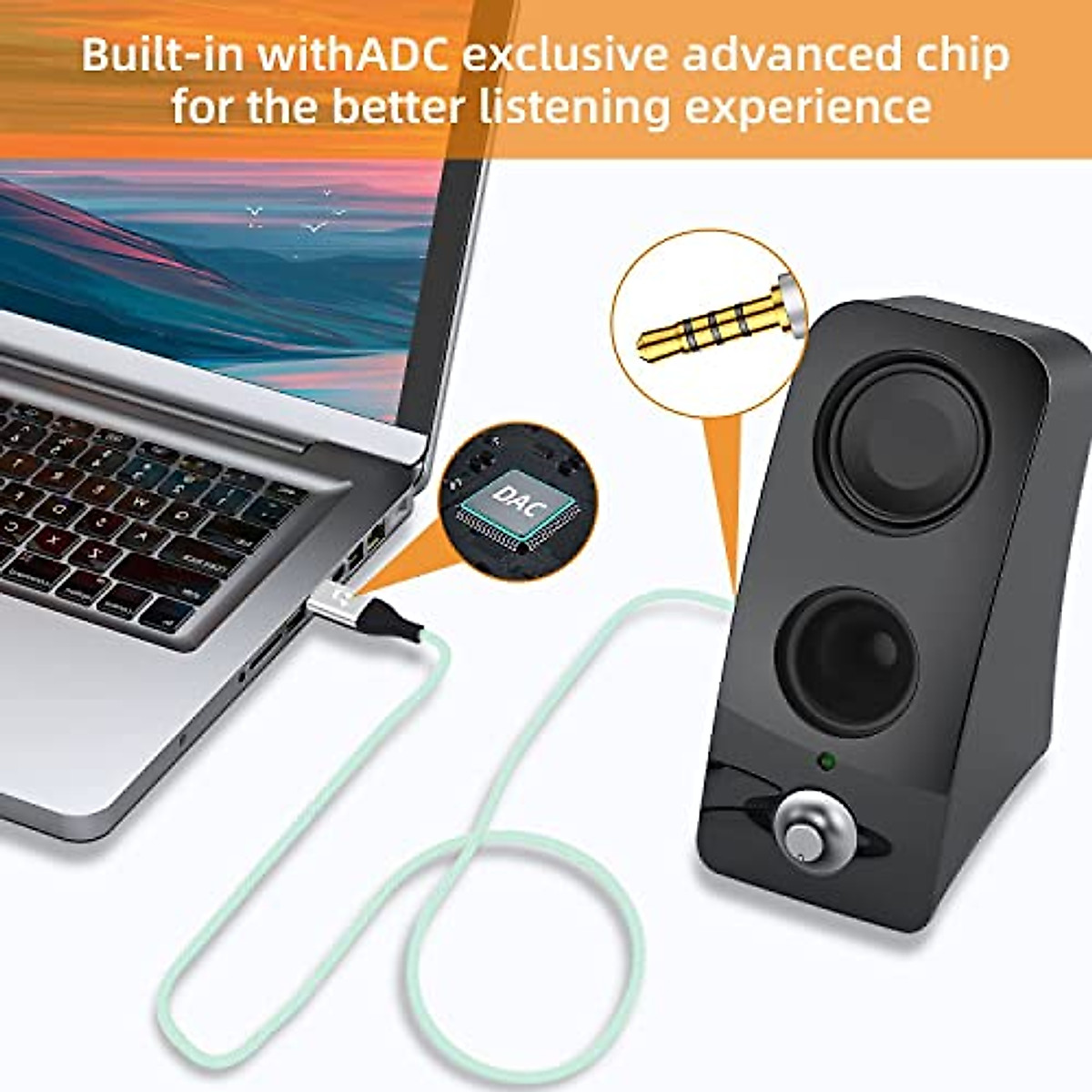 Muchfox USB to 3.5mm Audio Jack Adapter，6.6FT USB 3.0 to 3.5mm AUX Stereo Audio Cord，Compatibility with Laptop, Speaker, Support Windows，【Not Applicable to Charging and MP3, Truck, TV USB Ports 】