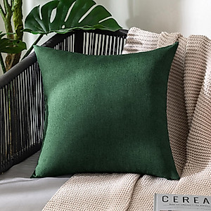 MIULEE Pack of 2 Spring Decorative Outdoor Solid Waterproof Throw Pillow Covers Polyester Linen Garden Farmhouse Cushion Cases for Patio Tent Balcony Couch Sofa 18x18 inch Emerald Green