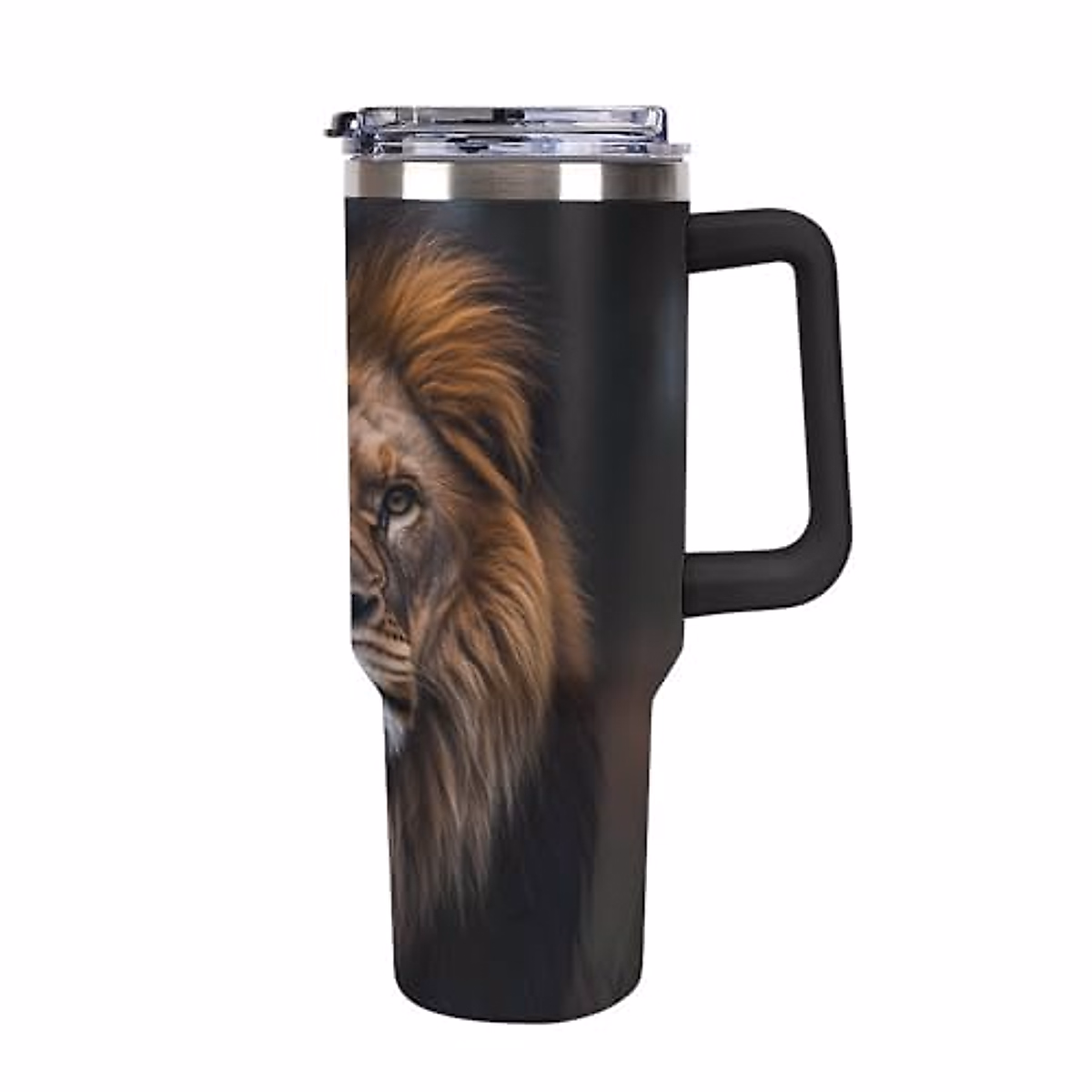 Lion Male Insulated Tumblers with Handle Stainless Steel Coffee Mug Funny Travel Cup with Lid Straw 40oz