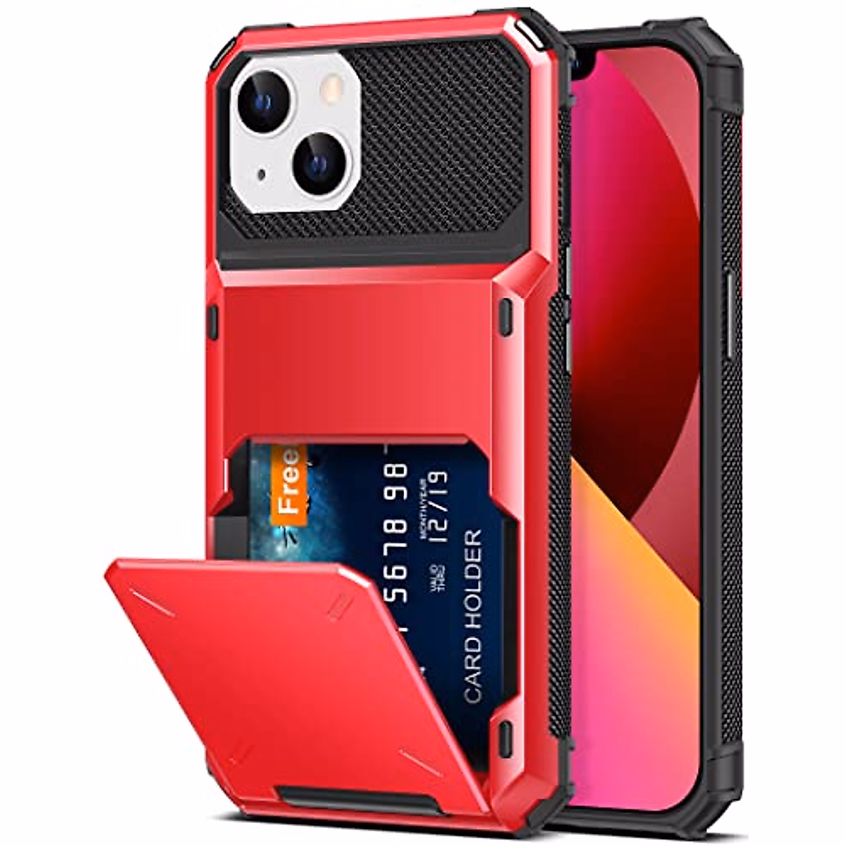 TITACUTE for iPhone 13 Mini Case Wallet 5 Credit Card Holder Flip Cover Design ID Slot Back Pocket Dual Layer Anti-Scratch Hard Shell Hybrid Protective Bumper for iPhone 13 Mini 5.4 Red
