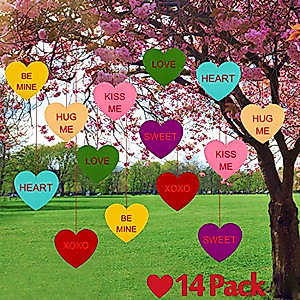 Whaline 14 Pcs Valentine's Day Heart Hanging Decorations, Hanging Candy Heart Felt Garland, Yard Sign Outdoor Lawn Decoration, for Indoor Window Decoration Wedding and Party Supplies