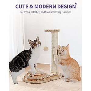 Made4Pets Cat Scratching Post Cat Scratcher Toy Wooden Two-Layer Cat Turntable with Interactive Balls and Dangling Ball