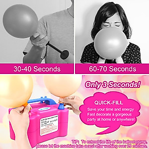 Electric Air Balloon Pump, Portable Dual Nozzle Electric Ballon Blower Maschine 600W Balloon Inflator for Party, Birthday, Wedding, Graduation, Festival Decorations(100-120v, Rose Red)