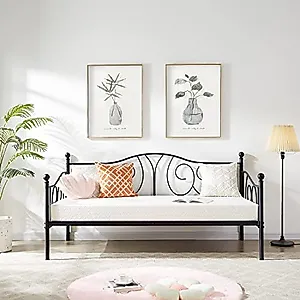 VECELO Metal Daybed Frame Multifunctional Platform Bed Sofa Mattress Foundation with Deluxe Headboard, Twin, Black