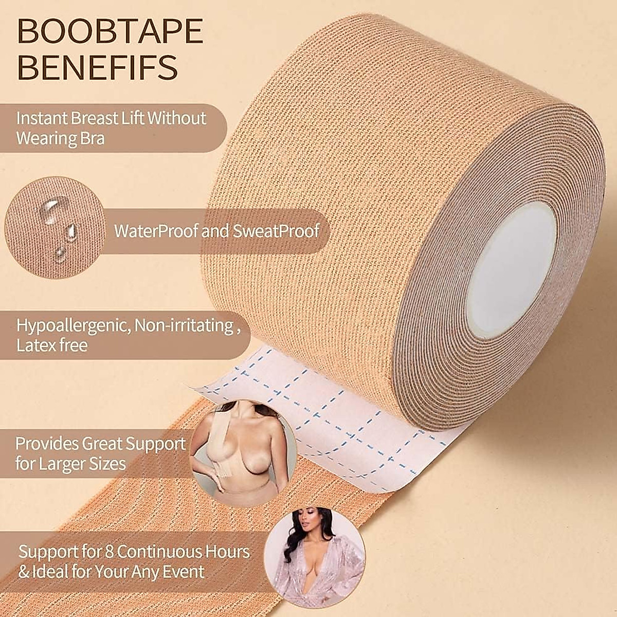 Okela Boob Tape and Backless Nipple Cover Set, Breathable Breast Lift Tape Boby Tape for Breast Lift w Breast Petals for A-E Cup