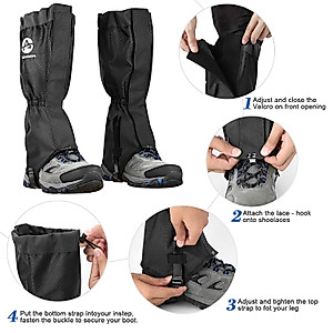 Pasanava Leg Gaiters Waterproof and Adjustable Snow Boot Gaiters One Size for Hiking,Walking,Hunting,Backpacking and Outdoor Climbing for Men and Women (Black)