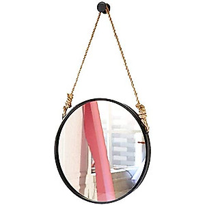 KONGZIR Wall-Mounted Wrought Iron Wall-Mounted Round European Makeup Mirror Creative Bedroom Bathroom Vanity Mirror (Color : Black, Size : 50cm)