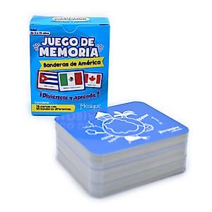Menique, Flags of The Americas, Memory Matching Game in Spanish, for Kids and Adults, 70 Tiles. Juego de Memoria de Banderas de America