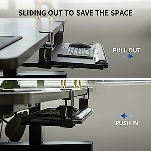 ADOFFUR Keyboard Tray Under Desk,Pull Out Keyboard & Mouse Tray with Heavy-Duty C Clamp Mount and Mat, Slide Out Platform Drawer for Home Office Computer Workstations