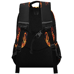 Fire Flames School Backpacks with Chest Strap for Teens Boys Girls,Lightweight Student Bookbags 17 Inch, Creative Unique Casual Daypack Schoolbags