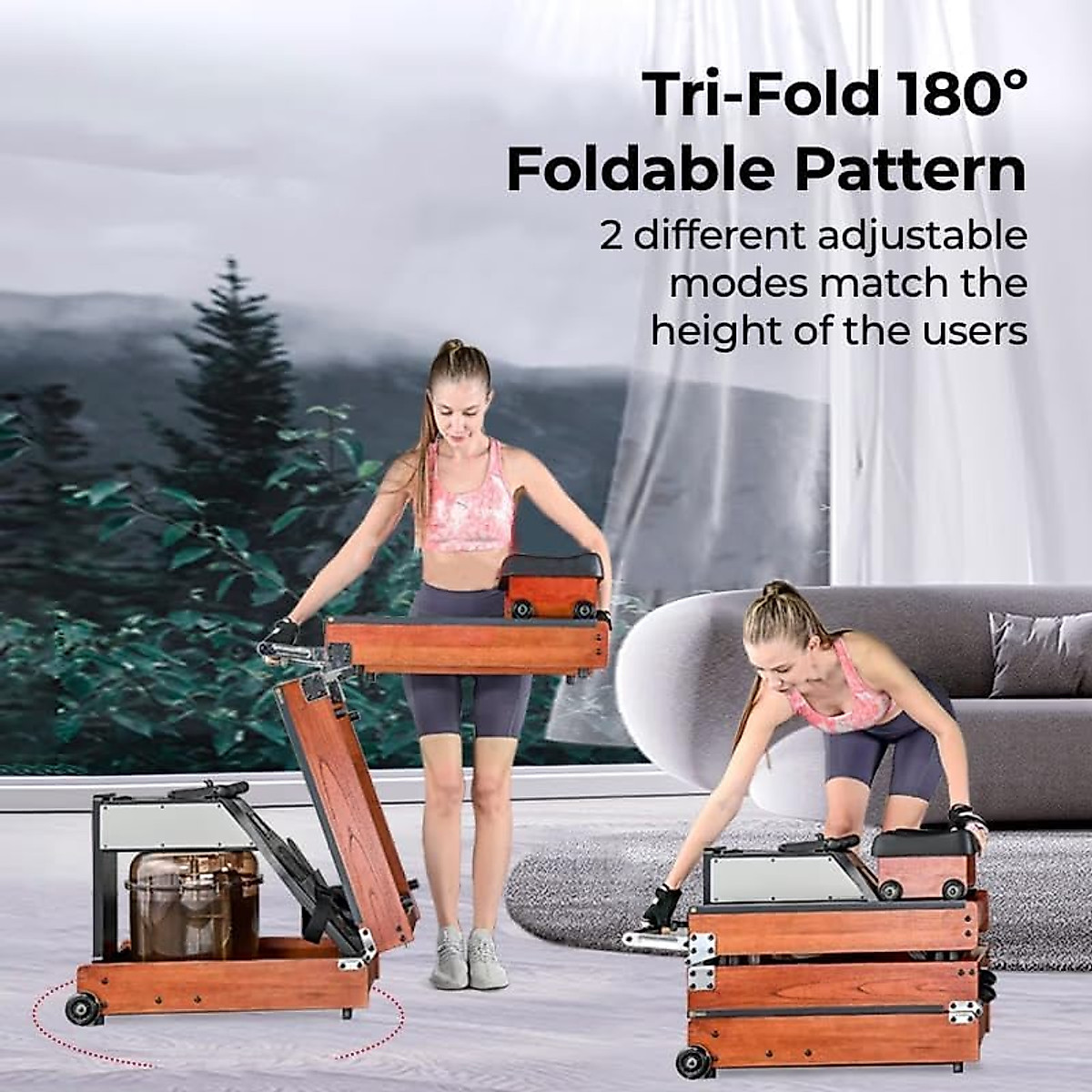 KINGSMITH WR1 Foldable Water Rowing Machine Patented 3-Fold Technology, Full Body Workout, Low-Impact, Digital Display