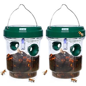 2 Packs Wasp Trap - Solar Powered Bee Trap Outdoor for Yellow Jackets, Hornets and Wasps - Durable Wasp Killer and Bee Killer - Reusable Yellow Jacket Trap and Insect Trap