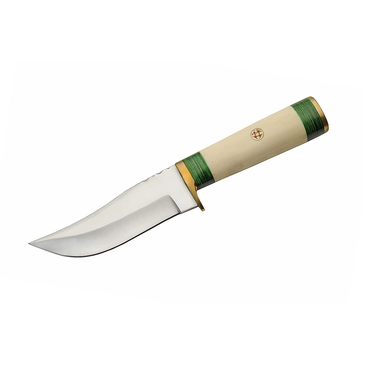 SZCO Supplies 203444-8 Wood and Bone Handled Upsweep Outdoor Hunting Knife with Leather Sheath, Green, 8.25" Length