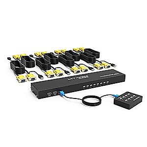 MT-VIKI KVM Switch 8 Port, 8X1 Rackmount KVM Switch VGA, Included 8 2-in-1 KVM Cables & Wire-Desktop Selector, Fit 1U 19'' Rack