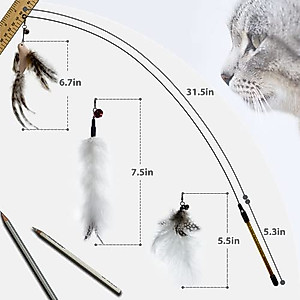 FUPUSUN 2022 Latest Cat Feather Toys, Interactive Cat Toys Kitten Toys, 1PCS Elasticity Cat Wand Toy and 3PCS Teaser Refills Tail Bird Feathers, Cat Toys for Indoor Cats Kitten Play Chase Exercise