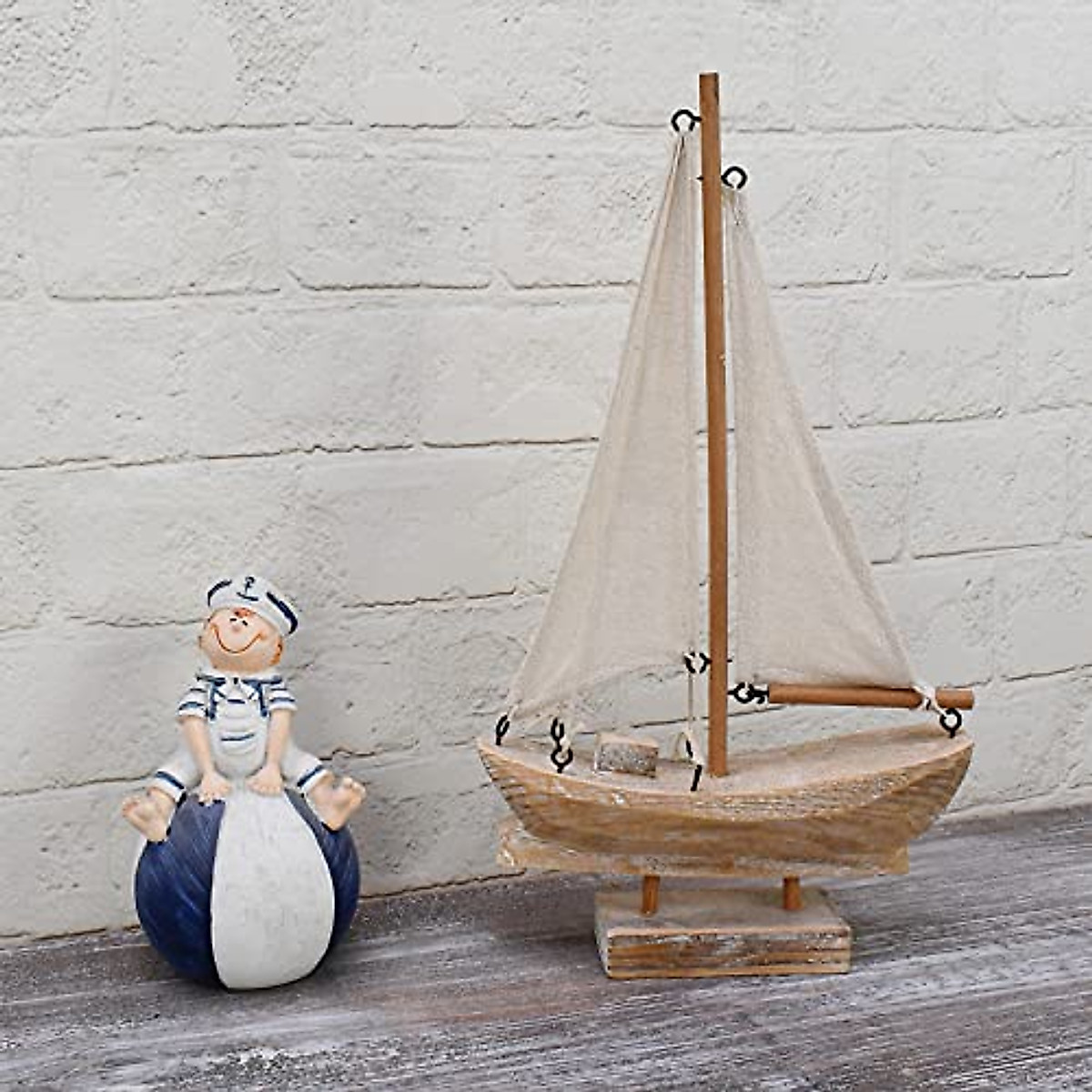 Wooden Sailboat Model Decor - Rustic Nautical Ship Miniature