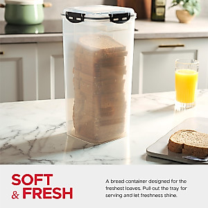 Tafura Bread Storage Container with Tray, Plastic Bread Box, Bread Container with Airtight Lid, Loaf Bread Keeper, Bread Holder for Homemade Bread, BPA Free