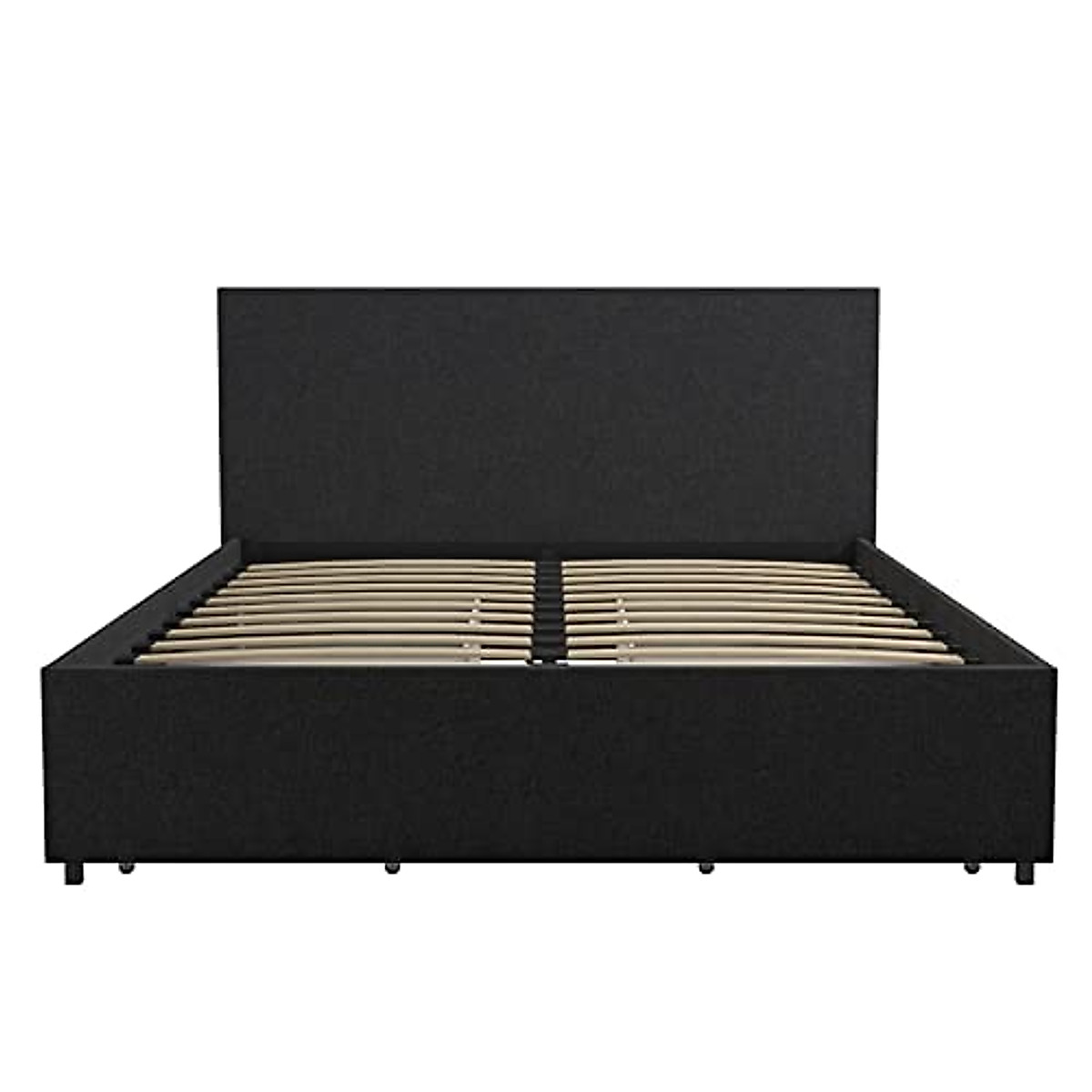 Novogratz Kelly Upholstered Bed with Underbed Storage Drawers and Clean Lined Headboard, Queen, Dark Gray Linen