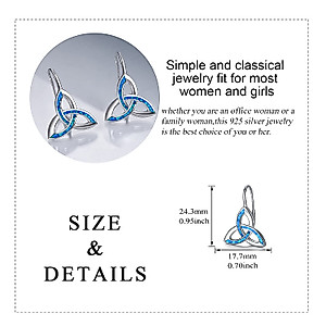 Celtic Trinity Hoop Earrings Sterling Silver Blue Opal Earrings Irish Celtic Jewelry Earrings Opal Leverback Earrings Gifts for Women