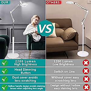 【Upgrade 10X】LED Magnifying Floor Lamp,NUEYiO 2200 Lumen Professional Cool Light Magnifier Lamp for Estheticians,Adjustable Stand&Swivel Arm Magnifier with Light for Facials Sewing Repair Crafts-White