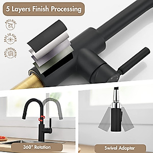 OUEN Matte Blcak Bar Faucet with Pull Down Sprayer for Single Sink,Bar Brass Faucet One Hole for RV Campers Sink Small Faucet with cUPC Supply Hose