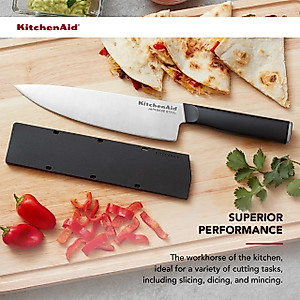 KitchenAid Classic Chef Knife with Custom-Fit Blade Cover, 8-inch, Sharp Kitchen Knife, High-Carbon Japanese Stainless Steel Blade Blade, Black