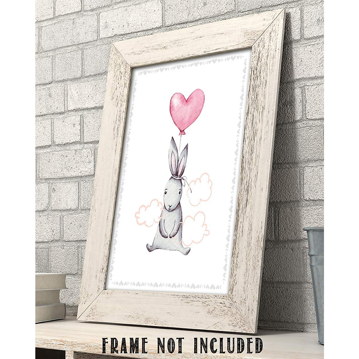 TJ Originals - Children's Nursery Bunny Wall Art - Unframed 11 x 14 Cute Colour Print - Makes a Great Gift for Family and Friends - Unique New Baby Gift, Under $20 Gift (Bunny Pink Balloon)