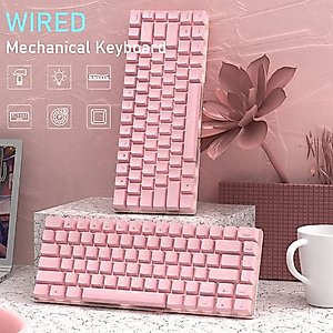LexonElec Pink Gaming Mechanical Keyboard White Backlit 82 Keys Illuminated Type-C Wired Gaming Keyboard with Red Switches for Computer Gamers (Pink)