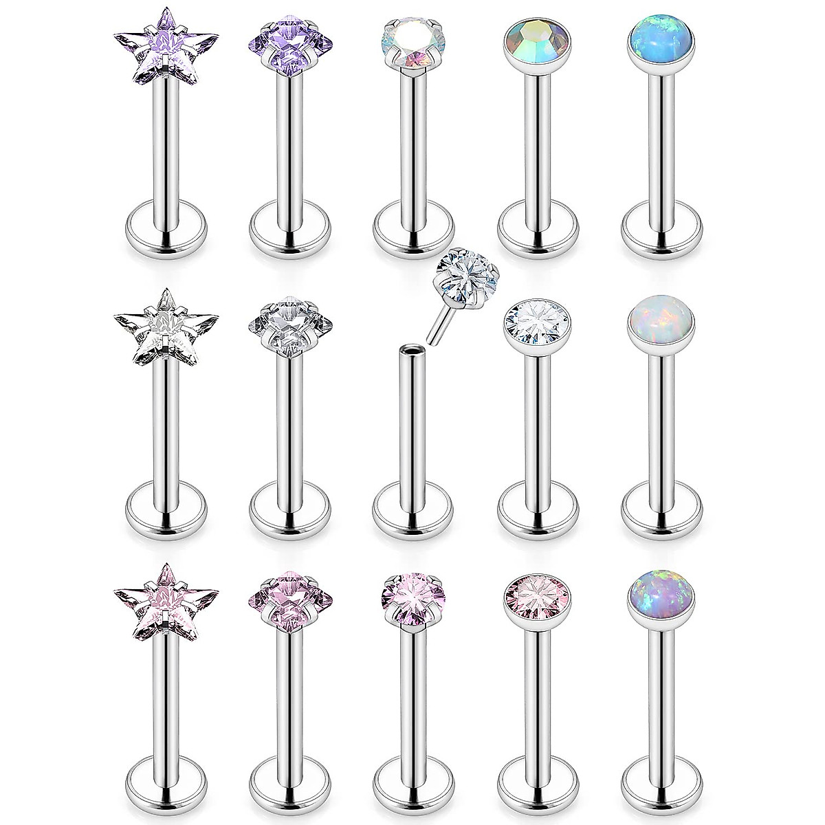 Lcolyoli Threadless Push in Medusa Piercing Jewelry Labret Jewelry Lip Rings Surgical Steel Tragus Jewelry Forward Helix Piercing Jewelry Flat Back Earrings for Women Cartilage Earring 16g 8mm