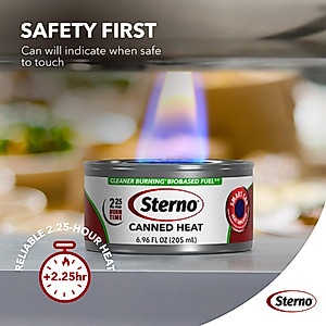 Sterno Green Canned Heat Ethanol Fuel Can - Ethanol Gel Cans with 2.25-Hour Burn Time, Chafing Dish Fuel Cans & Gel Fuel Cans for Fire Bowl - Fuel Cans for Food Warmer & Portable Stoves - Pack of 12