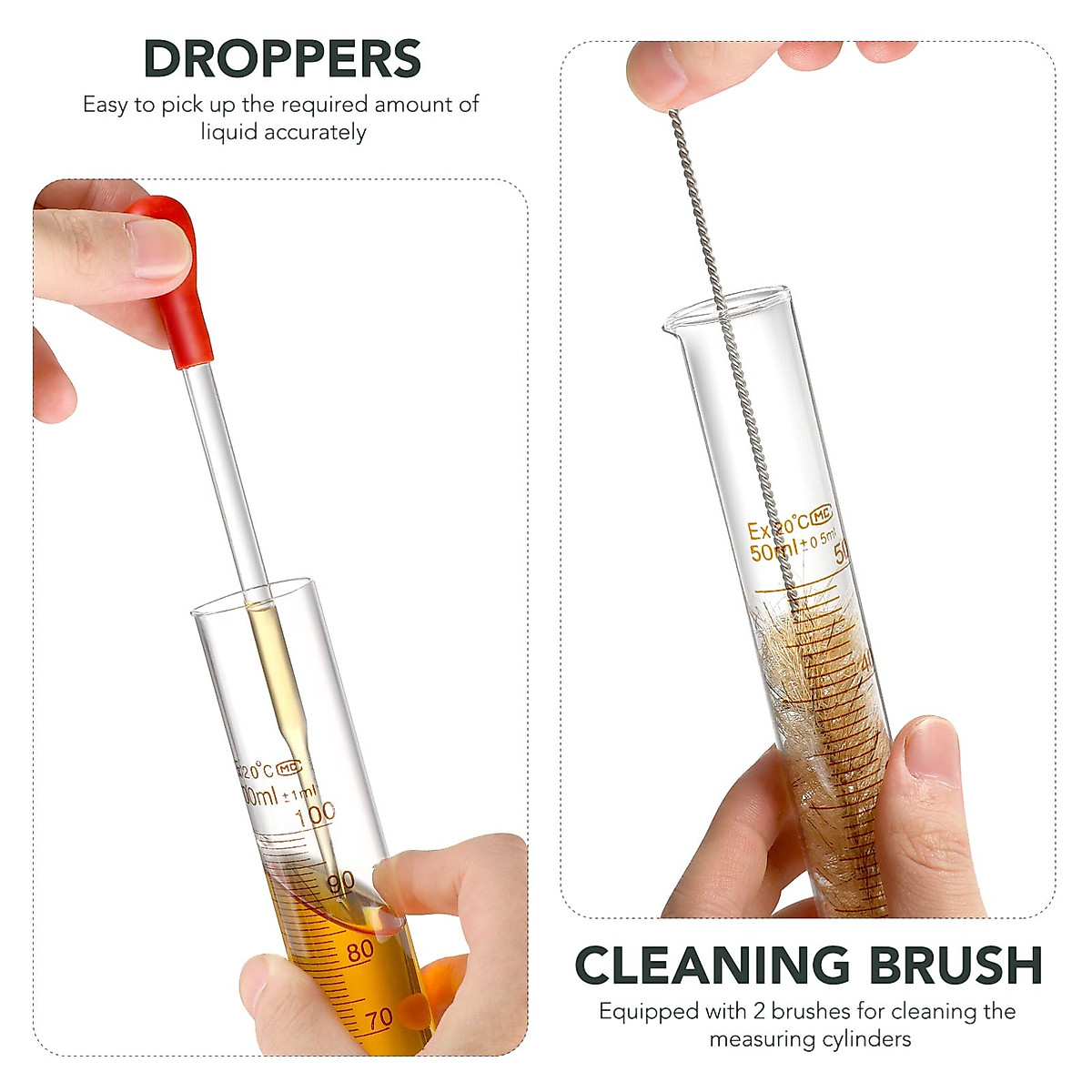 Glass Graduated Measuring Cylinders Set 5ml 10ml 25ml 100ml Thick Lab Cylinders 3 Droppers 2 1 Stirring Rod Cylinders Set