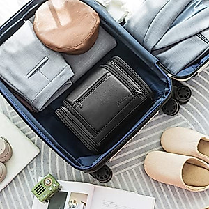 Elviros Travel Hanging Toiletry Bag for Women and Men, Large PU Leather Toiletries Organizer, Water-resistant Bathroom Shaving Kit for Cosmetics, Makeup Case (Extra Large, Black)