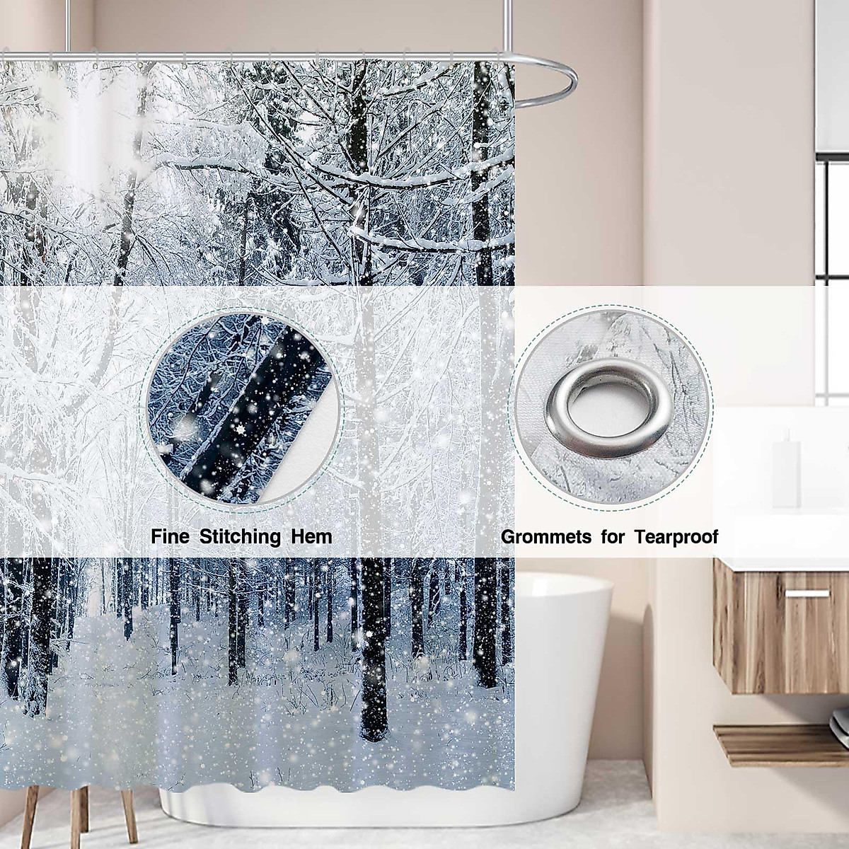 Allenjoy 72" x72" Winter Forest Shower Curtain for Bathroom Sets Snowy Its Cold Outside Home Bath Bathtub Decors Decoration Durable Waterproof Fabric Machine Washable Curtains