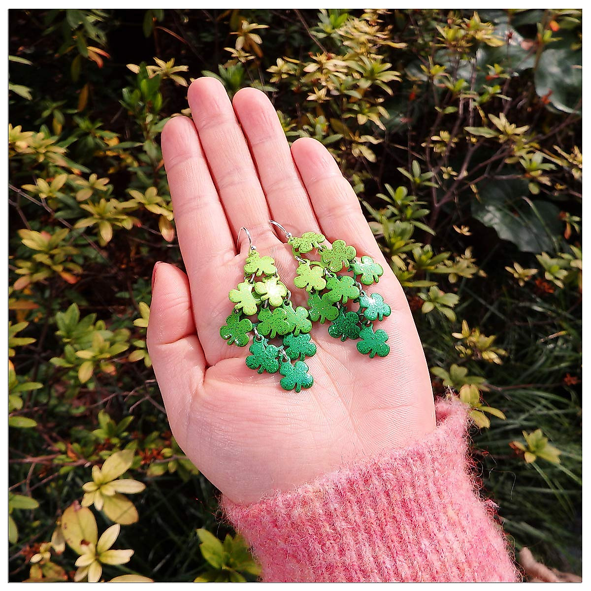 RareLove Silver Plated Multi Green Shamrock Chandelier Piercing Dangle Earrings Alloy St Patrick's Day Gift For Women