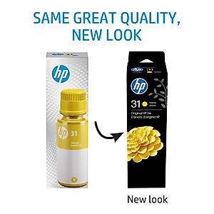 HP 31 | Ink Bottle | Yellow |Up to 8,000 pages per bottle|Works with HP Smart Tank Plus 651 and HP Smart Tank Plus 551 | 1VU28AN